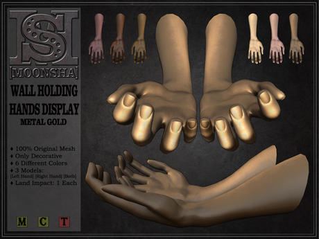 Second Life Marketplace - [MoonSha] Wall Holding Hands Display - Metal Gold